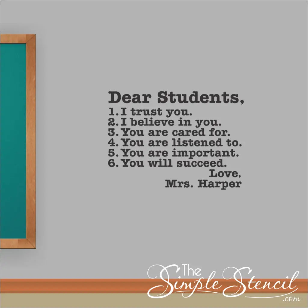 Encouragement Letter To Students | Teacher Classroom Wall Decal Decor ...