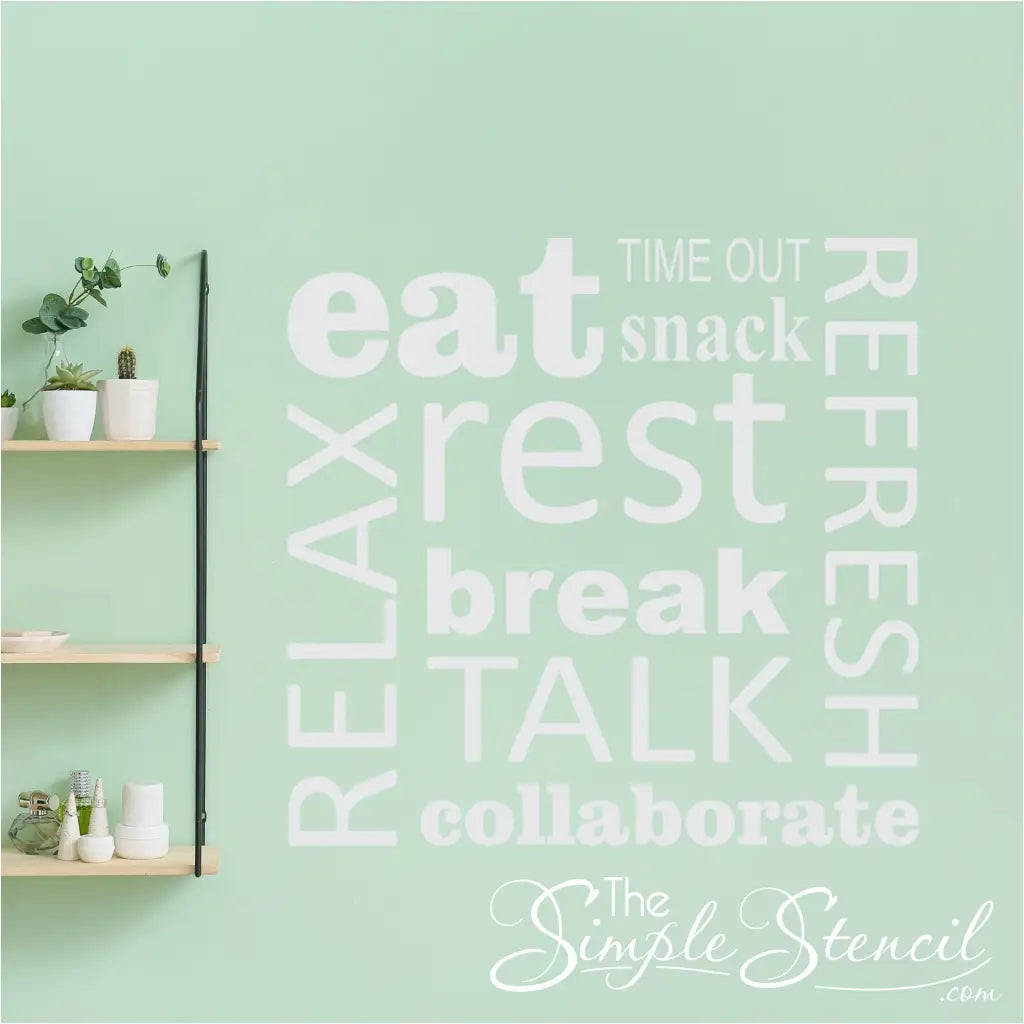 Relaxing Wall Words For Lounge Area | Wall Decals By The Simple Stencil